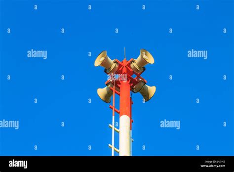 Tsunami Siren Warning Loudspeakers Are Installed On The Beach In