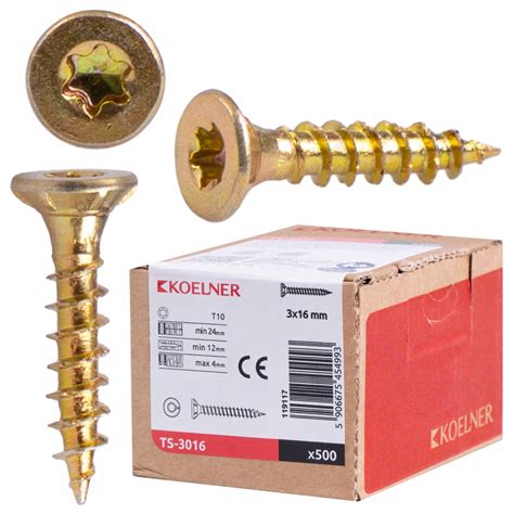 KOELNER WKRĘTY CIESIELSKIE DO DREWNA 3X16MM 500SZT TS 3016 ŁEB STOŻKOWY