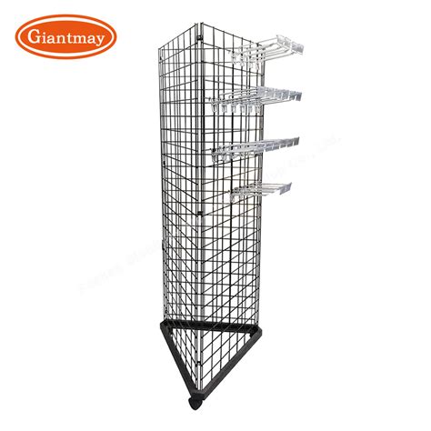 Wholesalers Movable Black Triangle Wire Grid Panel Tower With Base Casters Wire Grid Wall