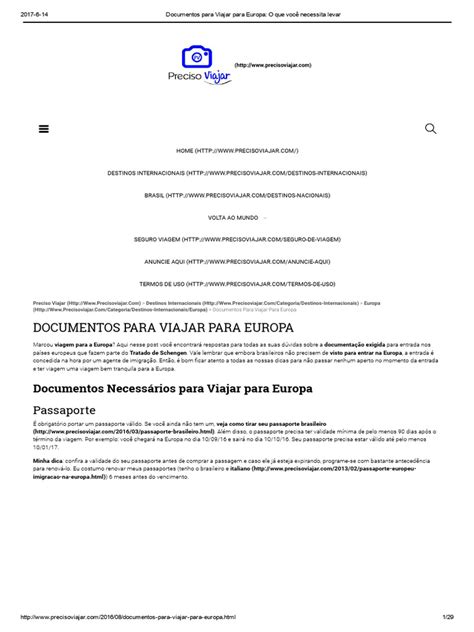 Documentos Para Viajar Para Europa O Que Você Necessita Levar Download Grátis Pdf Visto