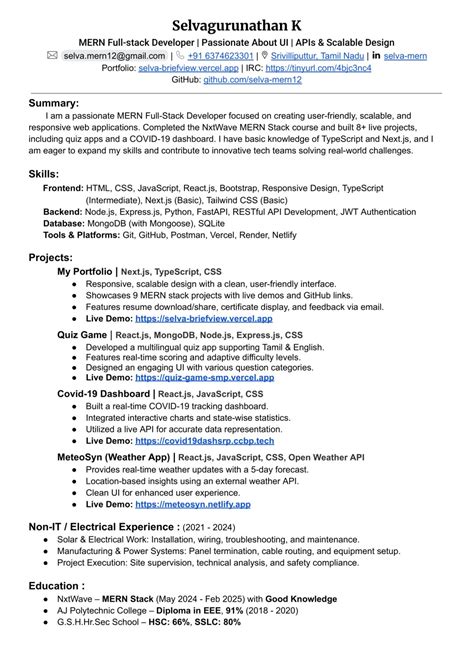 🚀 Looking For Full Stack Mern Stack Developer Roles Selva Gurunathan