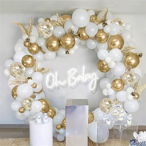 عبوة من 70 قطعة من البالونات لصنع اكليل بلون ذهبي وابيض من بيلاتوي