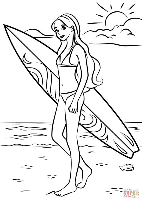 Dibujo De Barbie Surfista Para Colorear Dibujos Para Colorear