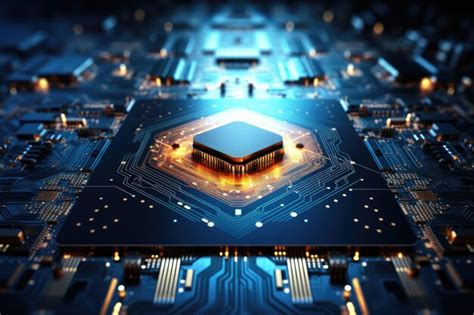 Premium Ai Image Powerful Quantum Cpu On Pcb Motherboard With Data Transfers