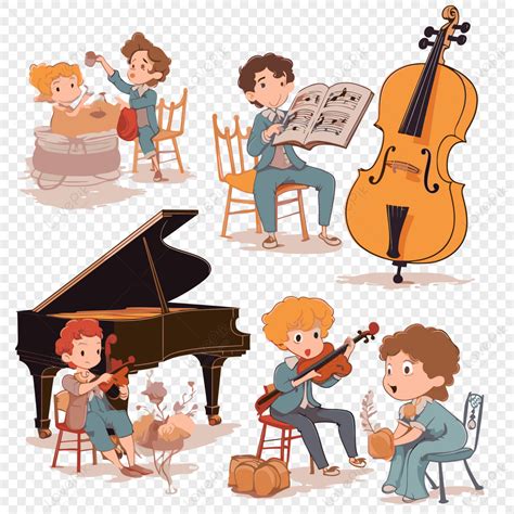 바이올린과 바이올린 만화 같은 다른 악기를 연주하는 클래식 클립 아트 어린이 벡터고전나누는 Png 일러스트 무료 다운로드 Lovepik