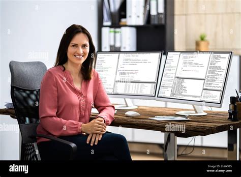 Programmer Woman Coding On Computer Coder Girl Stock Photo Alamy