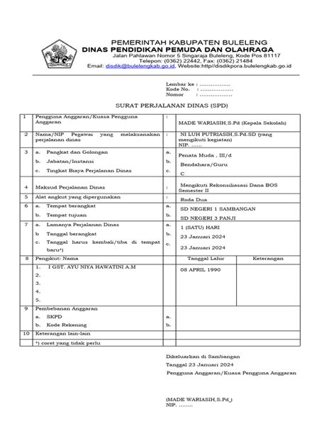 contoh format spd pdf