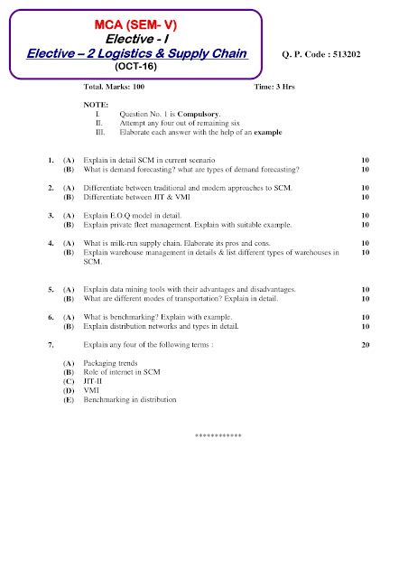 University Of Mumbai Mca Sem V Elective I Elective 2 Logistics