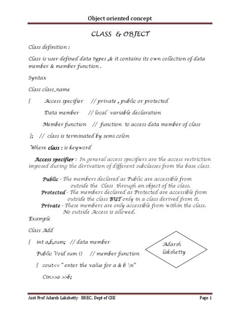 Object Oriented Concept Class And Object Pdf Class Computer Programming Subroutine