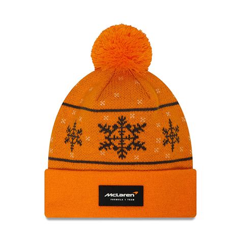 Mclaren Racing F1 Snowflake Dark Grey Bobble Knit Beanie Orange