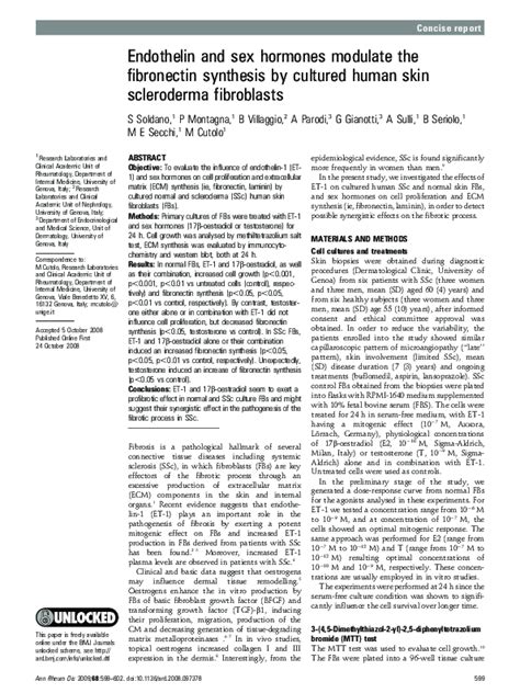 Pdf Endothelin And Sex Hormones Modulate The Fibronectin Synthesis By Cultured Human Skin