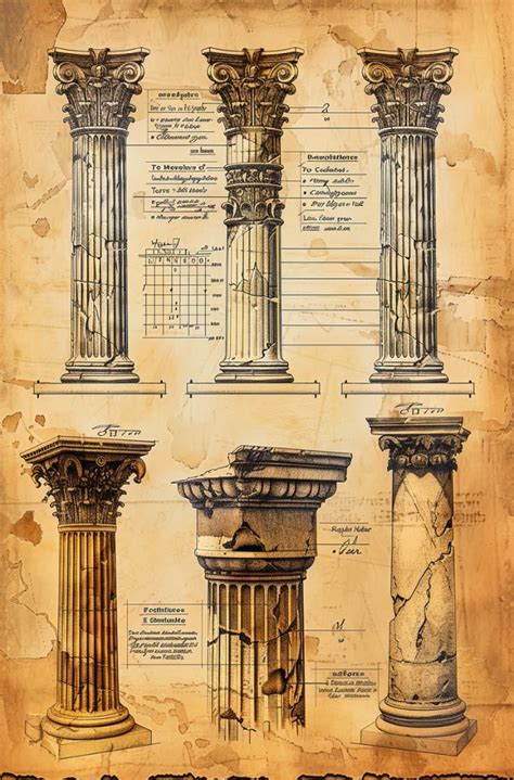 Detailed Sketch Of An Ancient Greek Column Architecture Design Sketch