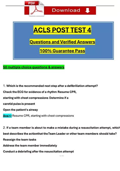 ACLS Post Test Actual Questions With Verified Answers Guarantee Pass