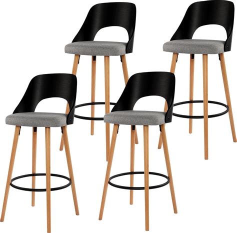 Nobpeint Wooden Bar Stools With Solid Wood Backrest Metal Footrest 30