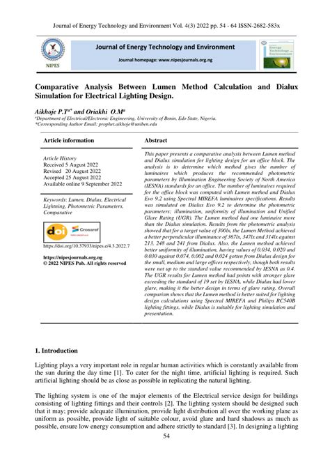pdf comparative analysis between lumen method calculation and dialux