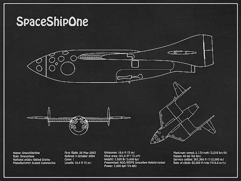 Spaceshipone Airplane Blueprint Drawing Plans With Design Outline For