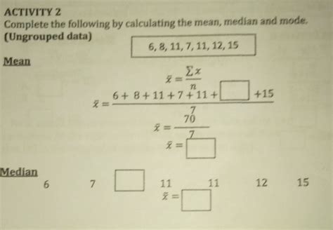 solved activity 2 complete the following by calculating the mean