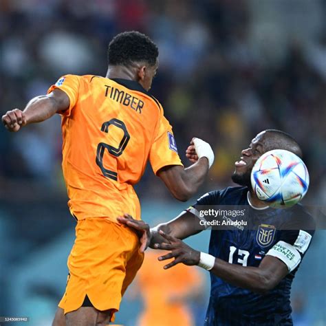 Jurrien Timber Of Netherlands And Enner Valencia Of Ecuador Compete
