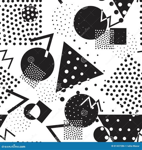 Seamless Geometric Pattern In Retro Memphis 80s Style Stock Vector