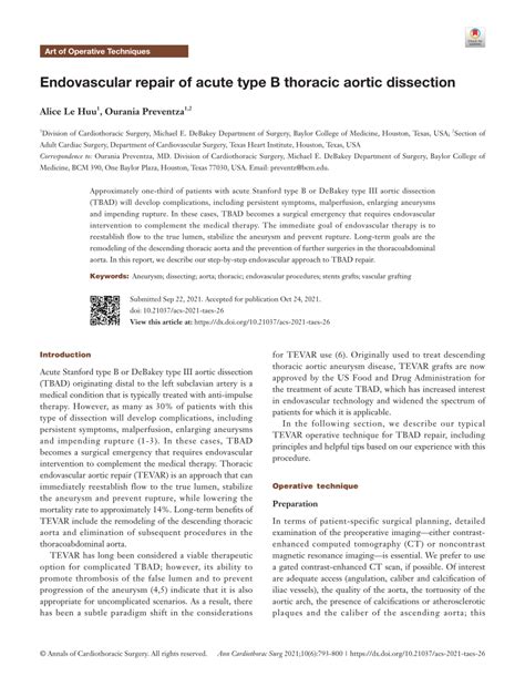 Pdf Endovascular Repair Of Acute Type B Thoracic Aortic Dissection