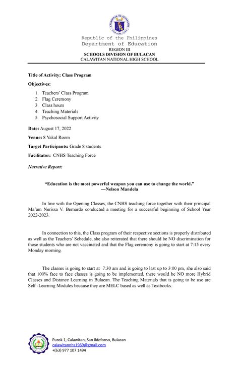 Acr Class Program 100 Face To Face Department Of Education Region