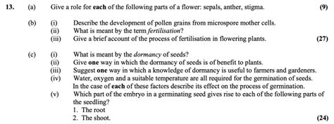 Plant Structure Biology Topic Questions Leaving Certificate