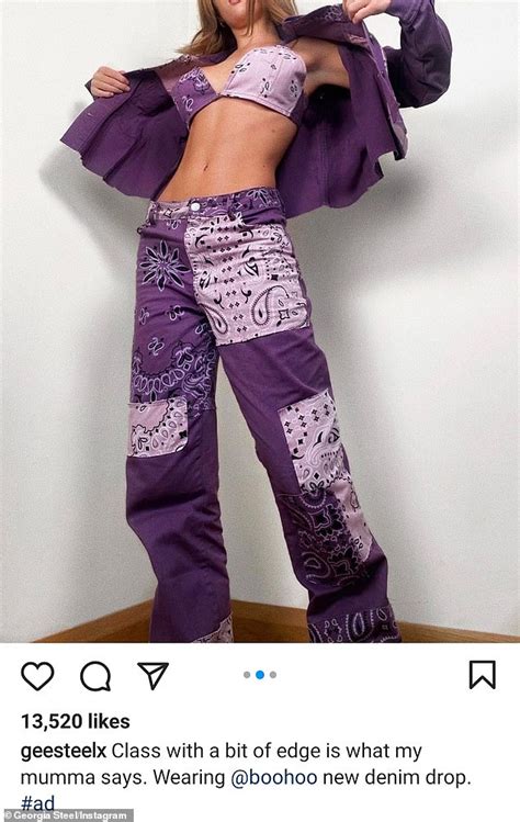 Love Islands Georgia Steel Bares Her Taut Abs In A Purple Denim Suit