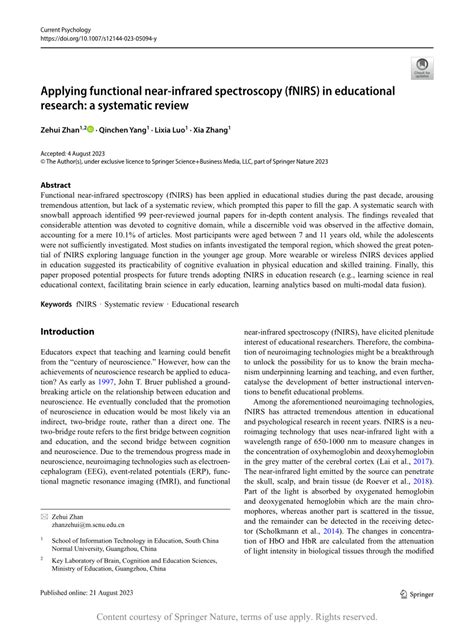 Applying Functional Near Infrared Spectroscopy Fnirs In Educational Research A Systematic