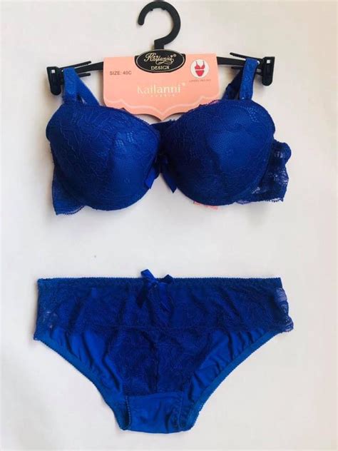 Blue Padded Underwire Bra Panty Set