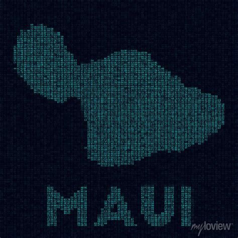 Maui Tech Map Island Symbol In Digital Style Cyber Map Of Maui • Wall