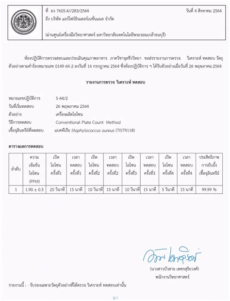 ใบรับรองจากสถาบัน Airzoneth เครื่องผลิตโอโซน ระบบฆ่าเชื้อโรคและไวรัส