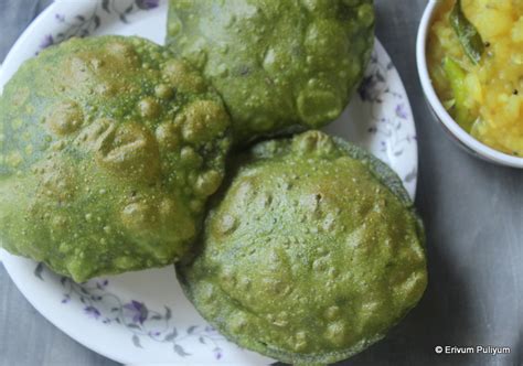 Erivum Puliyum Palak Poori Spinach Puri
