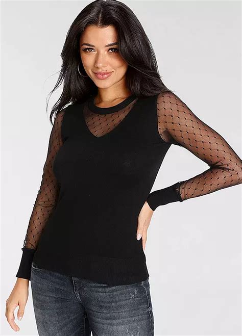 Melrose Round Neck Mesh Sleeve Top Freemans