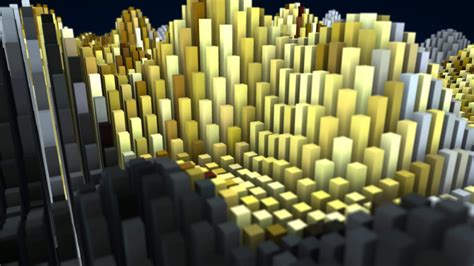 Abstract Yellow Landscape Of Futuristic Rectangles Moving Waves