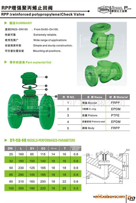 RPP增强聚丙烯止回阀 DN25 DN32 DN50 DN65 杭州新安江工业泵有限公司 化工设备网