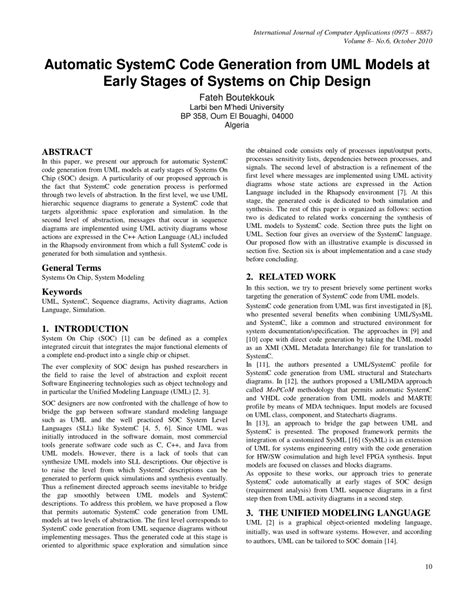 Pdf Automatic Systemc Code Generation From Uml Models At Early Stages Of Systems On Chip Design