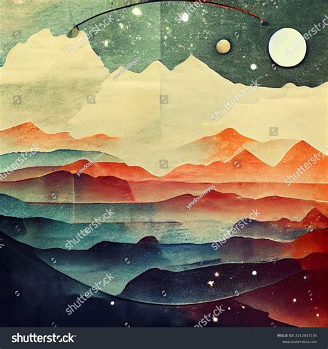 Beautiful Collage Aesthetic Paper Moon Landscapes Stock Illustration