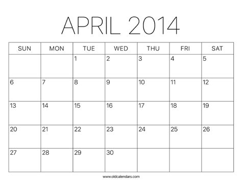 Calendar April Printable Old Calendars