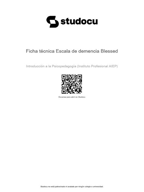 Ficha Tecnica Escala De Demencia Blessed Pdf Conceptos Psicologicos