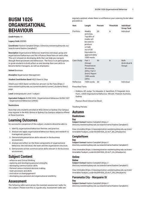 Busm1026 Course Outline Of Organisational Behaviour Busm 1026 Organisational Behaviour 1