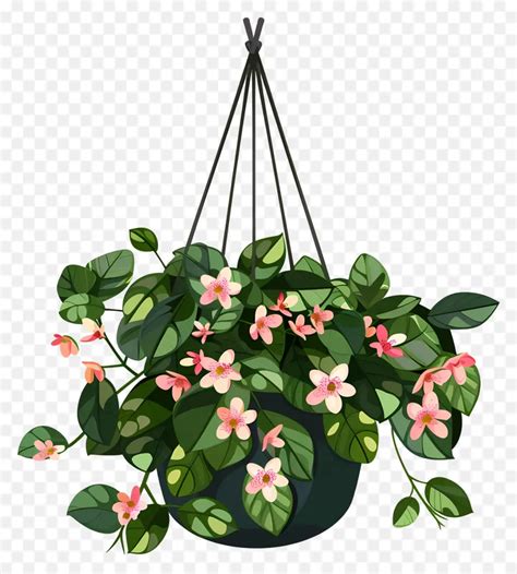 A Clipart Image Of A Hanging Plant With Pink Flowers And Green Leaves 5805485