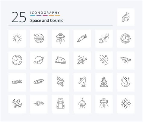Premium Vector Space 25 Line Icon Pack Including Meteor Asteroid