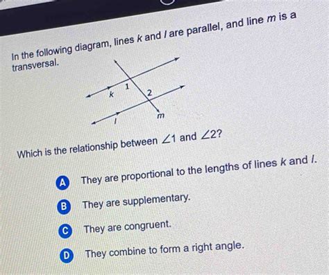 In The Following Diagram Lines K And I Are Parallel And Line M Is A
