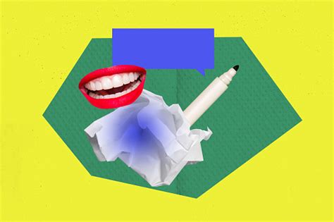 복합 스케치 디자인 아트 워크 3d 사진 콜라주 추상 익명의 입 입술 종이 공 쓰레기 종이 마커 펜 도구 연설 구름 Sms 0