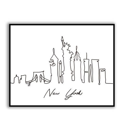 Buy New York City Skyline Wall Decor 10x8 Inches Line Print Modern