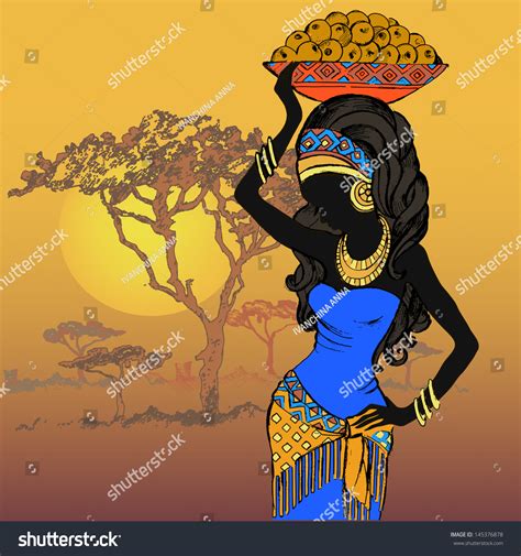 Hand Drawn Illustration Beautiful Black Womanafrican Vetor Stock