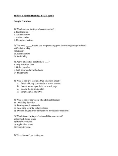 Fillable Online T Y B Sc C S Sem Vi Ethical Hacking Sample Quwstions Fax Email Print