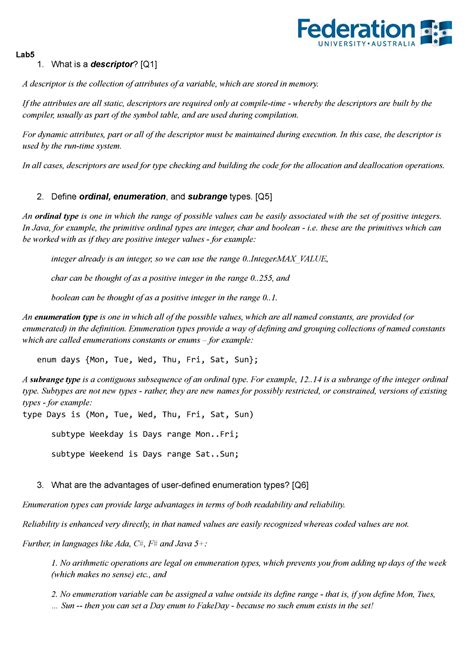 Lab 05 Data Types Answers Lab 1 What Is A Descriptor Q1 A