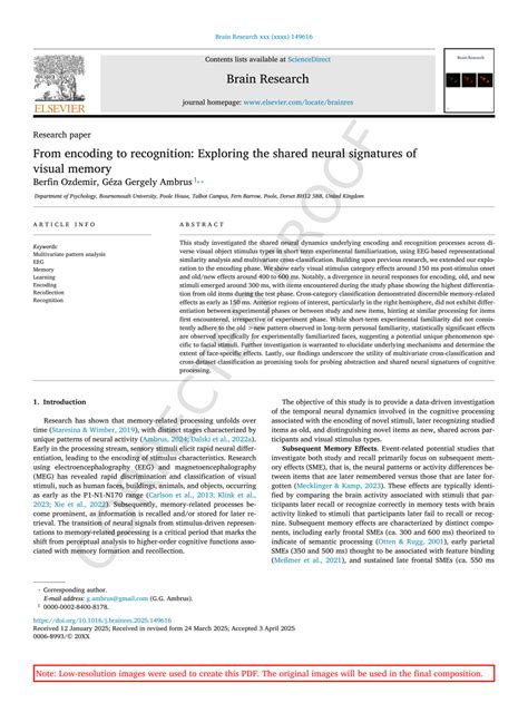 Pdf From Encoding To Recognition Exploring The Shared Neural Signatures Of Visual Memory