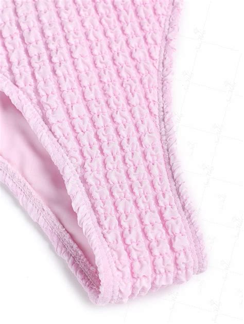 Seamolly Solid Color Textured Shell Decor Halter Tied Triangle Cheeky